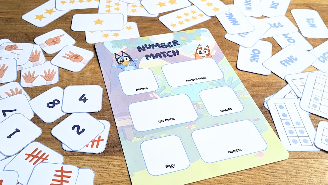 Bluey Number Match Learning Sheet Educational Tool Instant Digital ...