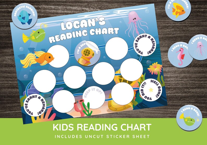 Ocean Reading Chart: Under the Sea Theme With Stickers (digital ...