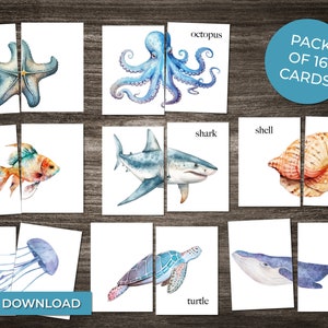 Sea Ocean Match Game Flash Cards for Kids - Instant Digital Download ...