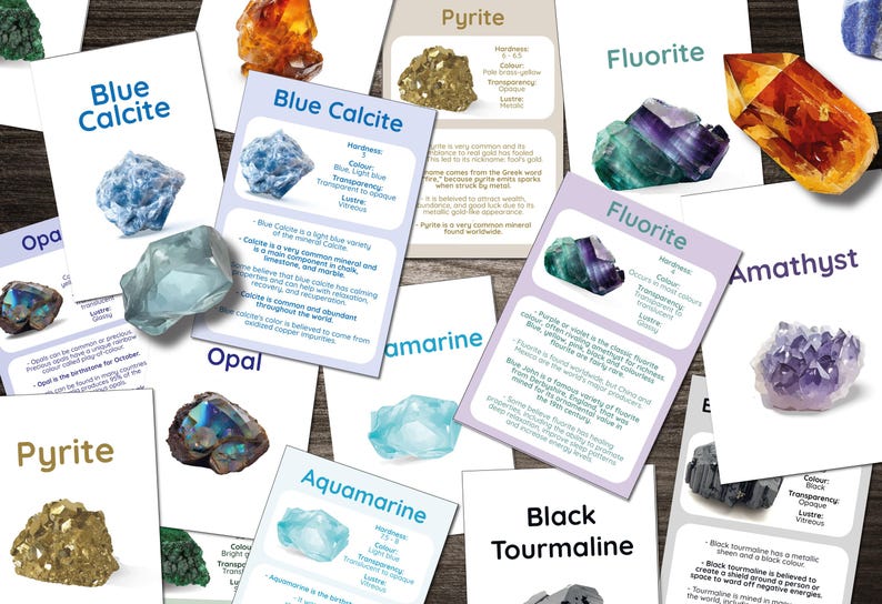 Crystal & Mineral Fact Flash Cards: Geology Educational Tool (digital ...