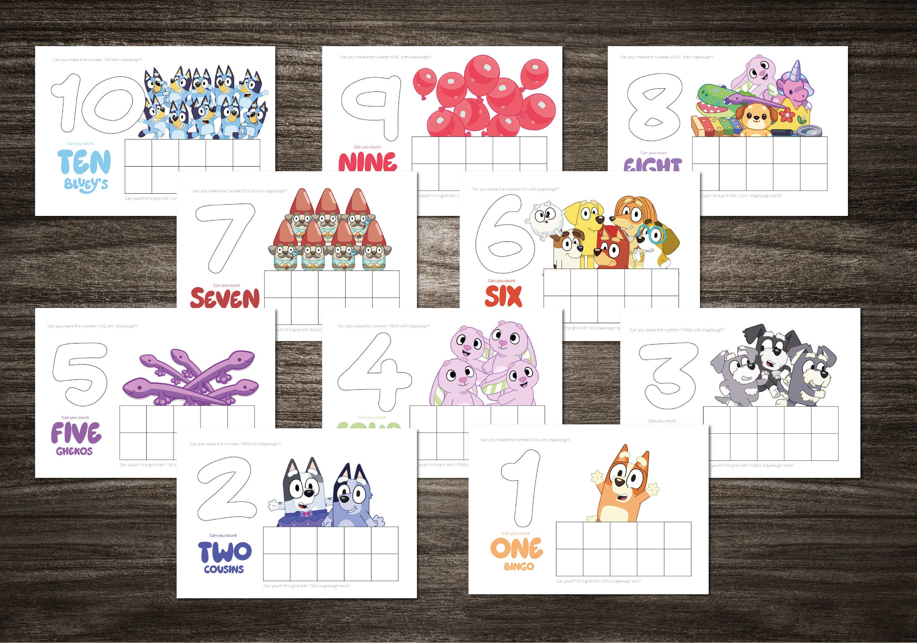 Bluey Counting Number Learning Play Dough Sheets Pack Instant Digital ...