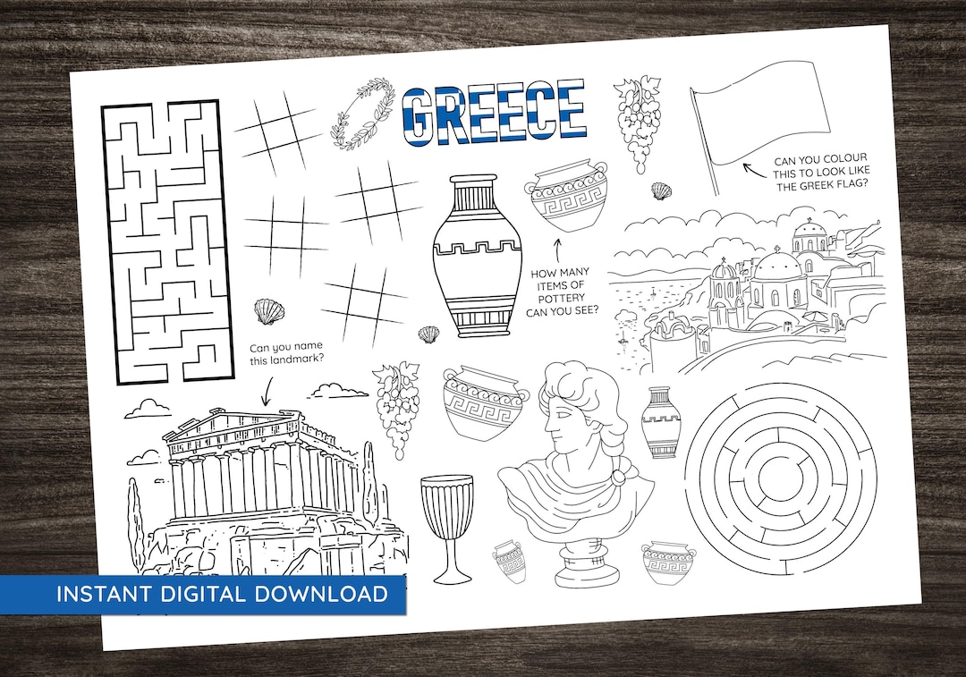 GREECE Travel Activity Sheet - Instant Download Digital Art - Printable ...