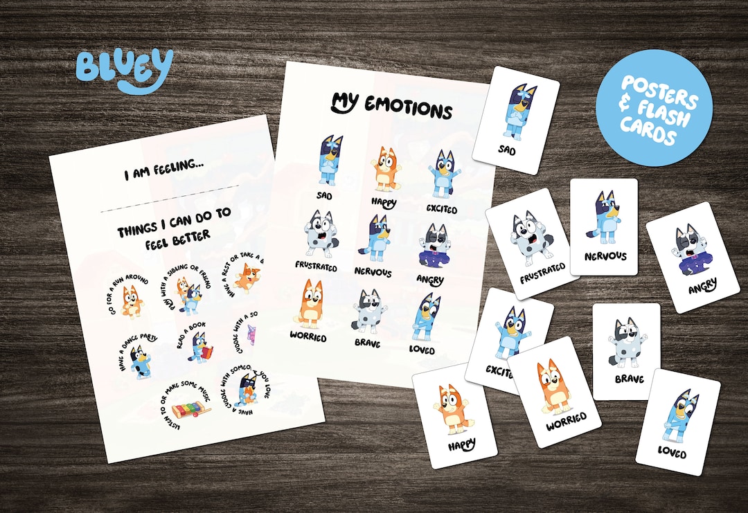 Bluey Emotions Learning Posters and Flash Cards Instant Digital ...