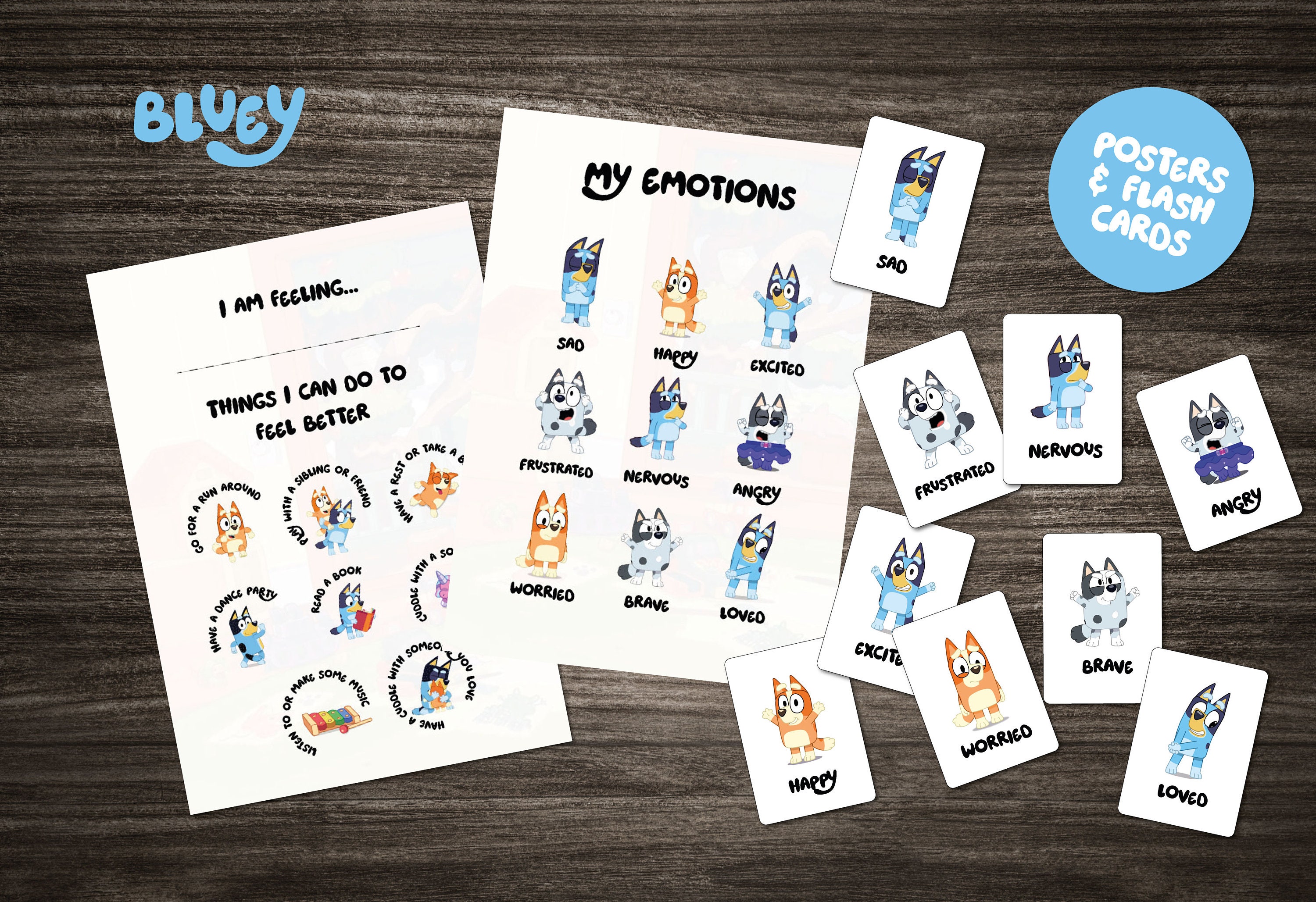 Bluey Emotions Learning Posters and Flash Cards My Emotions Instant ...