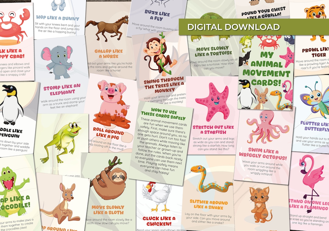 Animal Movement Flash Cards Game - Get Kids Moving! Movement, PE ...