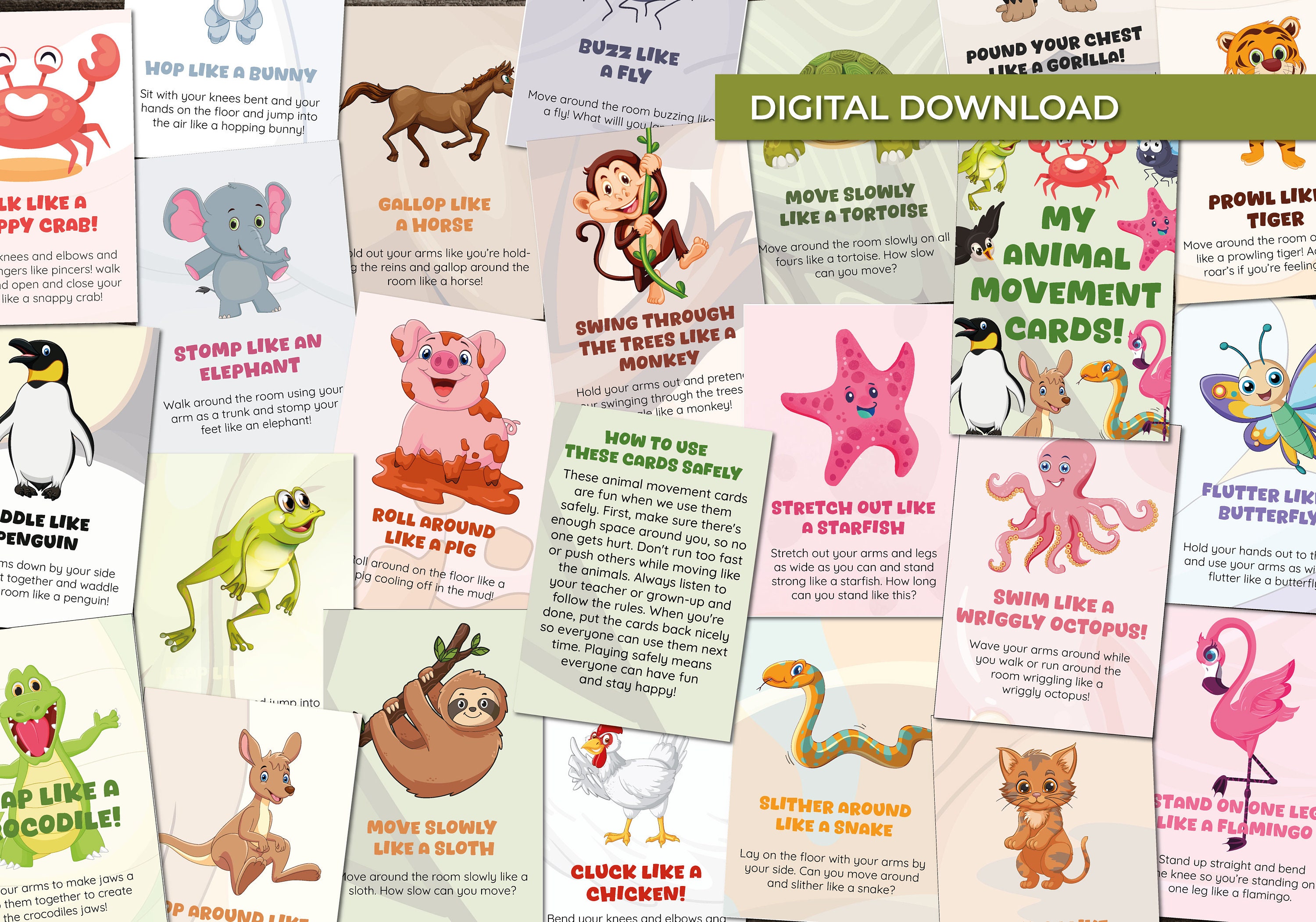 Animal Movement Flash Cards Game - Get Kids Moving! Movement, PE ...