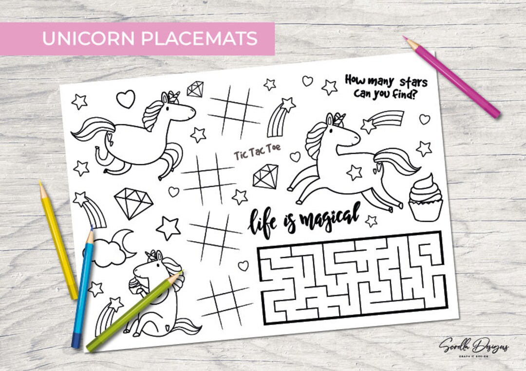 Unicorn Activity Sheet With Rainbows Printable Colouring - Instant ...