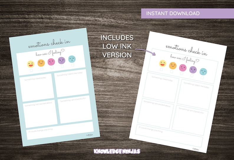 Emotions Feelings Check in Activity Sheet for Kids Teen Adult Mental ...