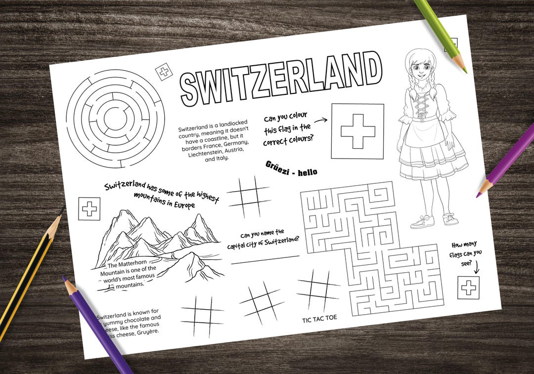 Switzerland Activity Sheet: Printable Coloring Page, Maze, and More ...