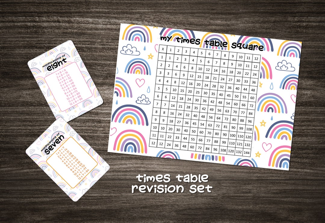 Rainbow Times Tables Multiplication Flash Cards Number Square Math ...