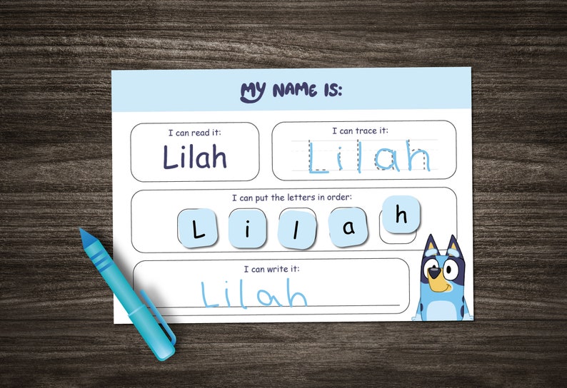 Bluey Name Learning Activity Sheet Instant Digital Download Read, Trace ...
