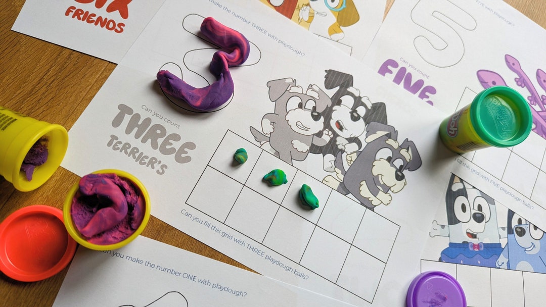 Bluey Counting Number Learning Play Dough Sheets Pack Instant Digital ...