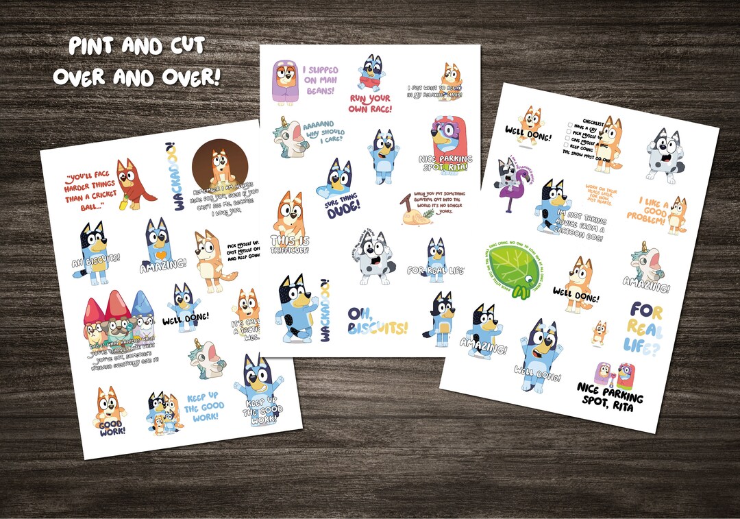 Bluey Sticker Sheets Fun Encouragement Party Favours Instant Digital ...