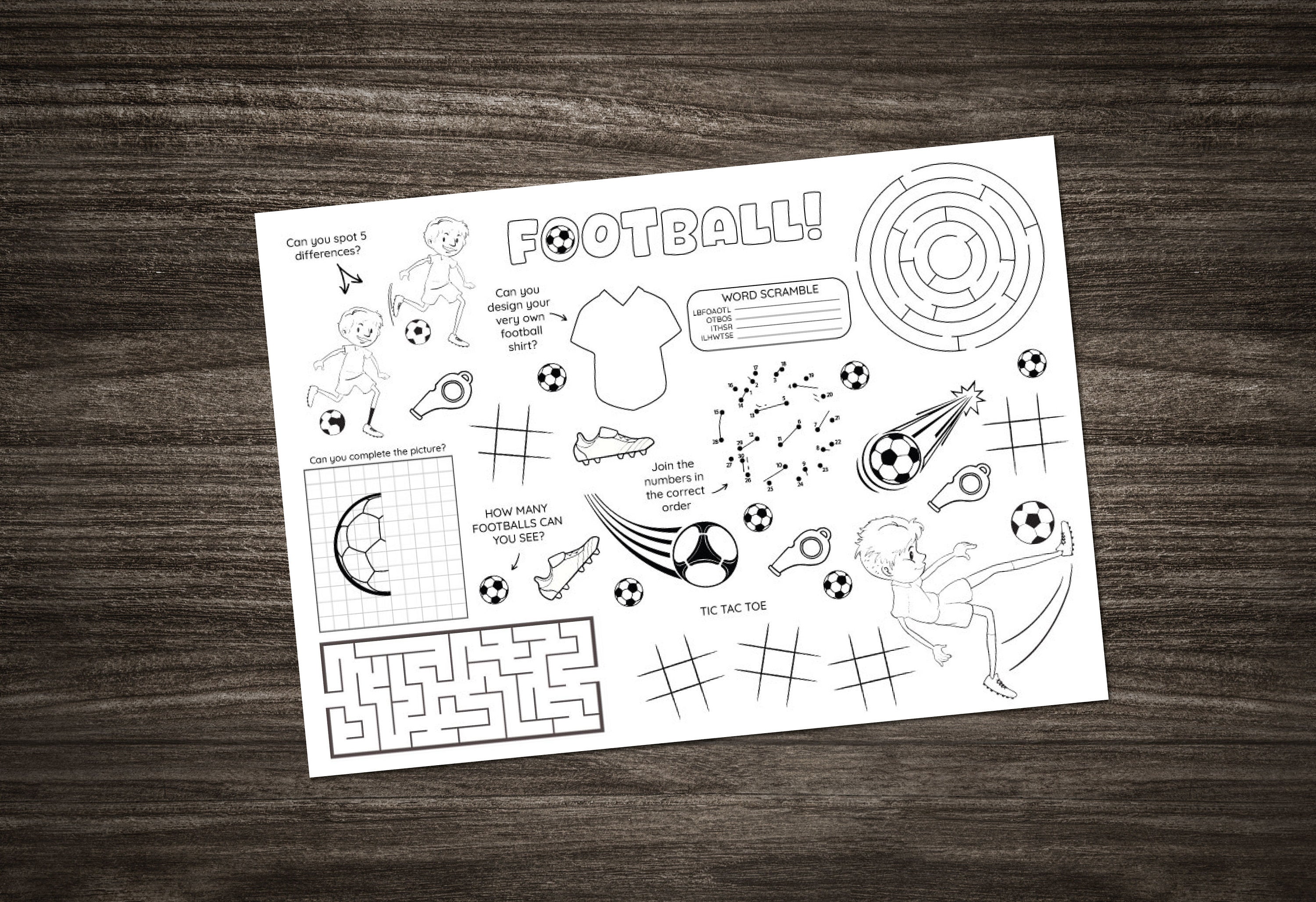 Football Soccer Activity Sheet Placemat - Instant Download Digital Art ...