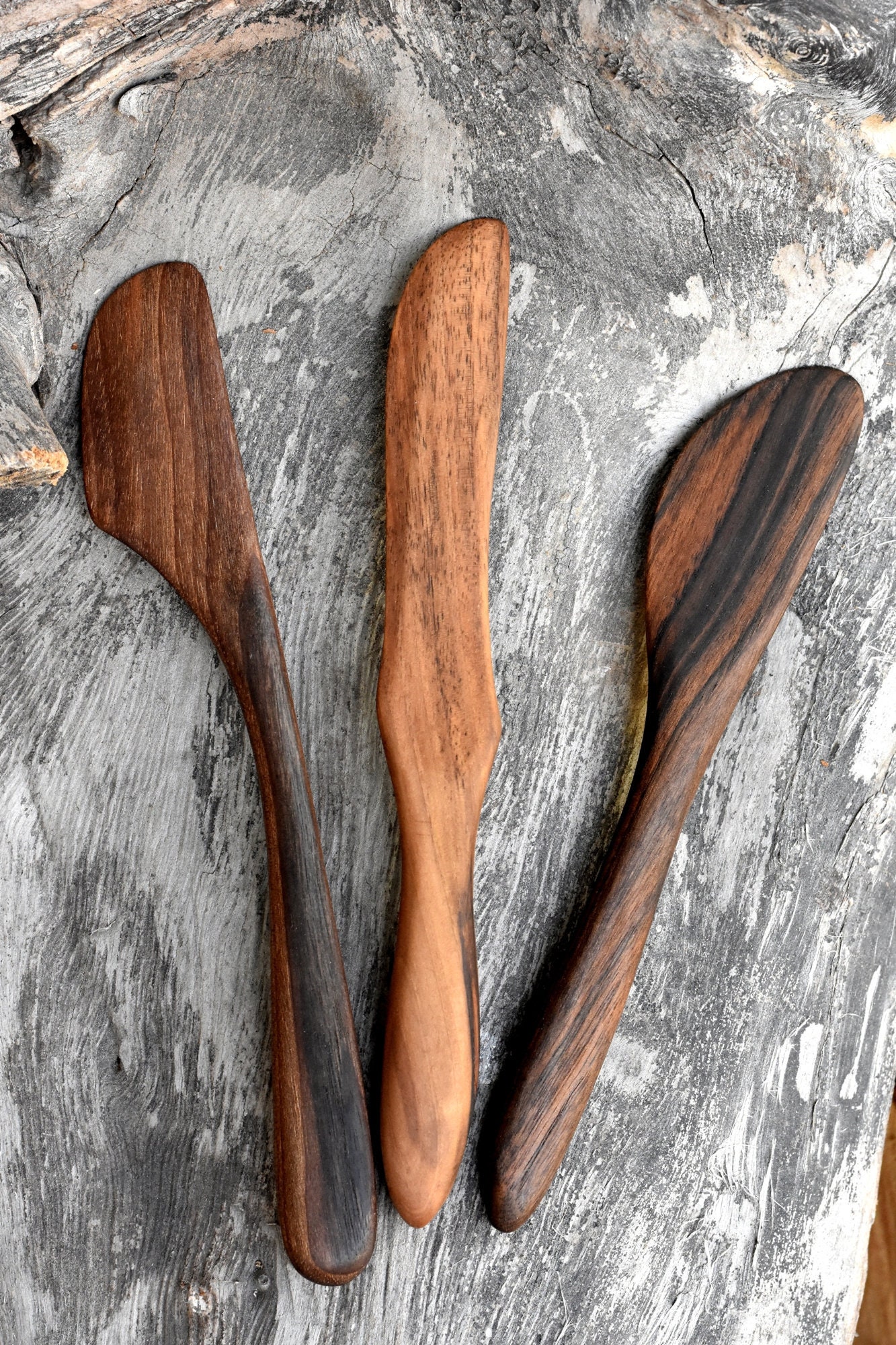 Butter Knife & Spreader Walnut Pear Cherry Wood Unique - Etsy