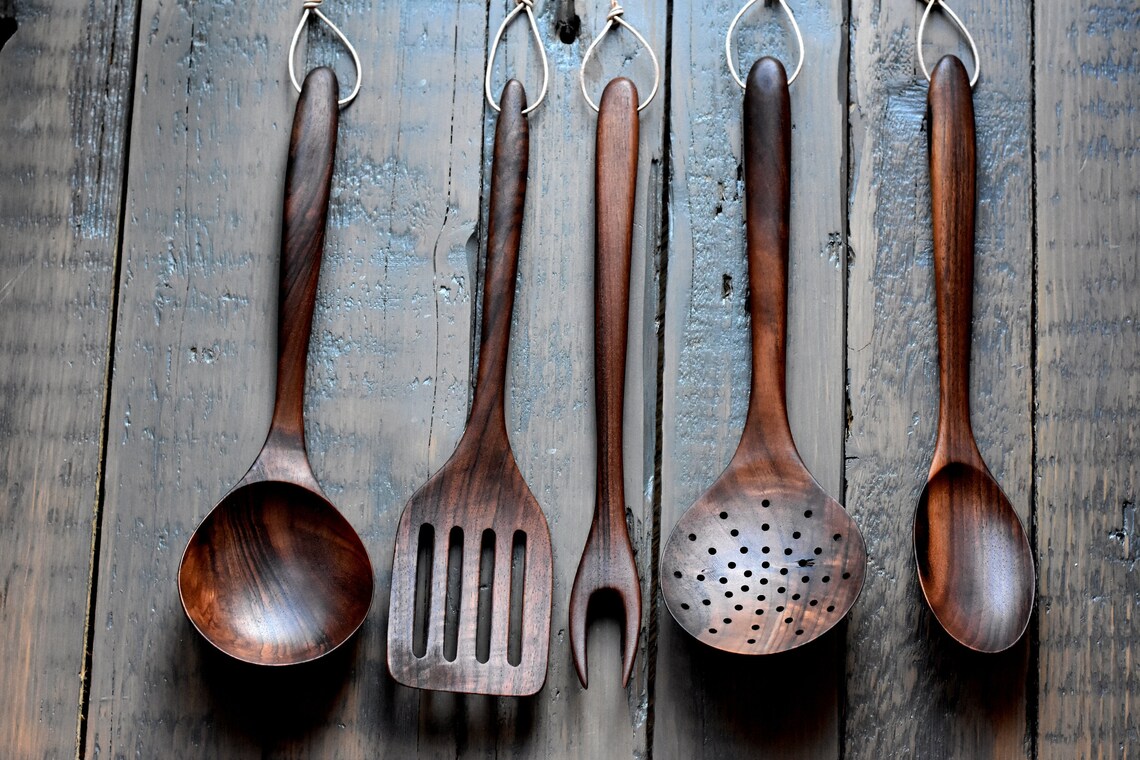 Wooden Cooking Set of 3 Utensils > Only Skimmer, Ladle and a Spatula ...