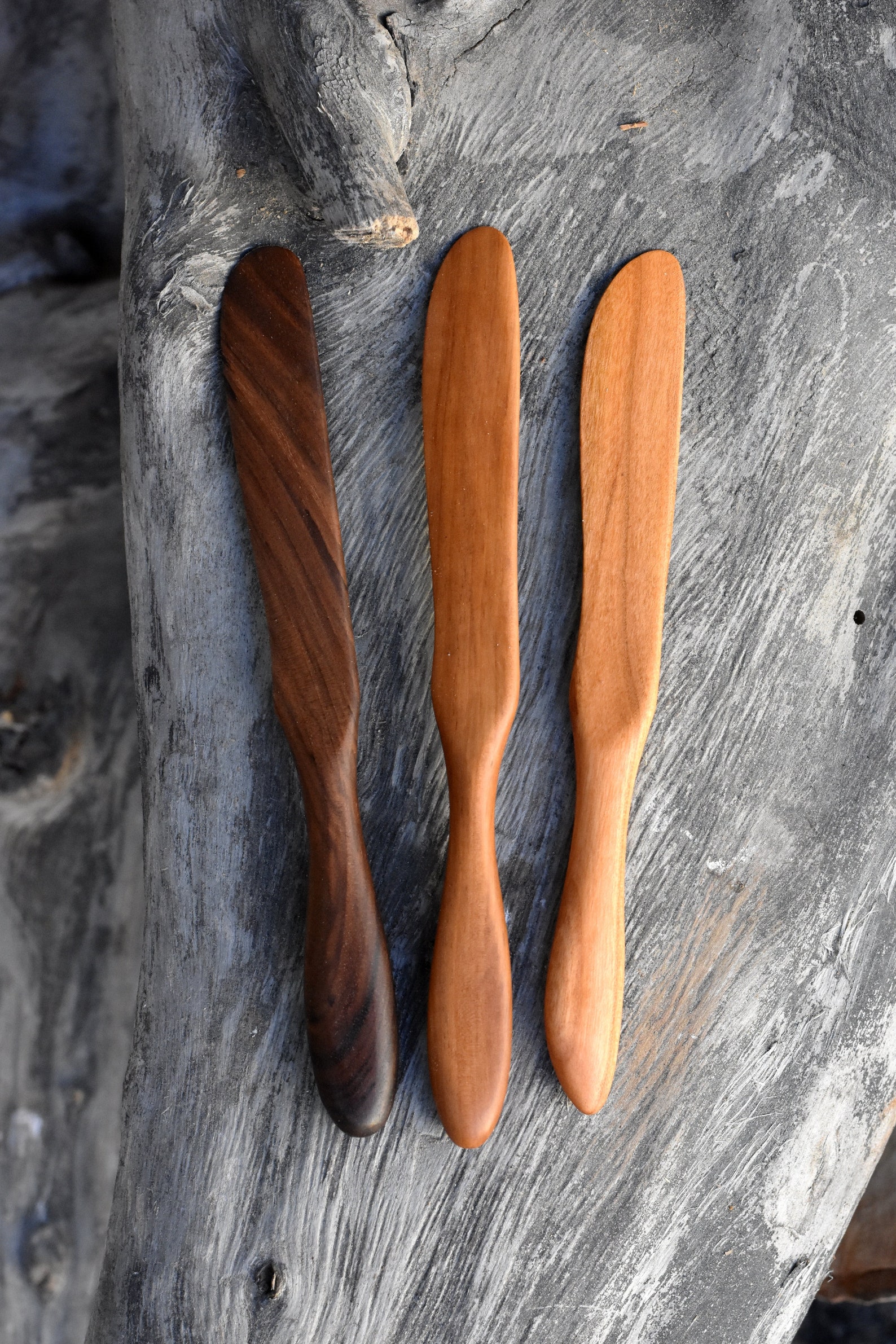 Butter Knife & Spreader Walnut Pear Cherry Wood Unique - Etsy