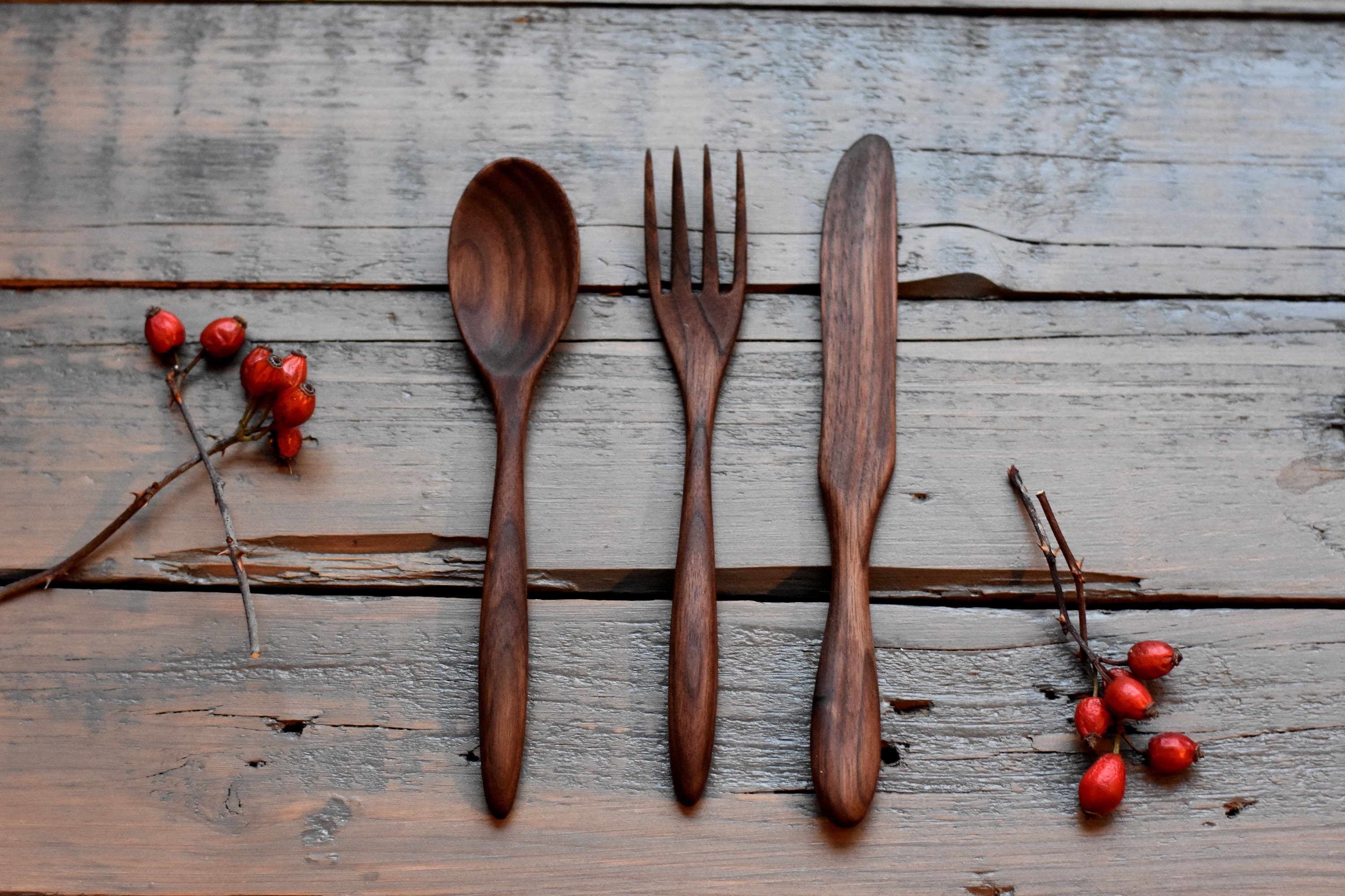 Unique Cutlery Set Wooden Spoon Fork and a Knife Wooden - Etsy Australia