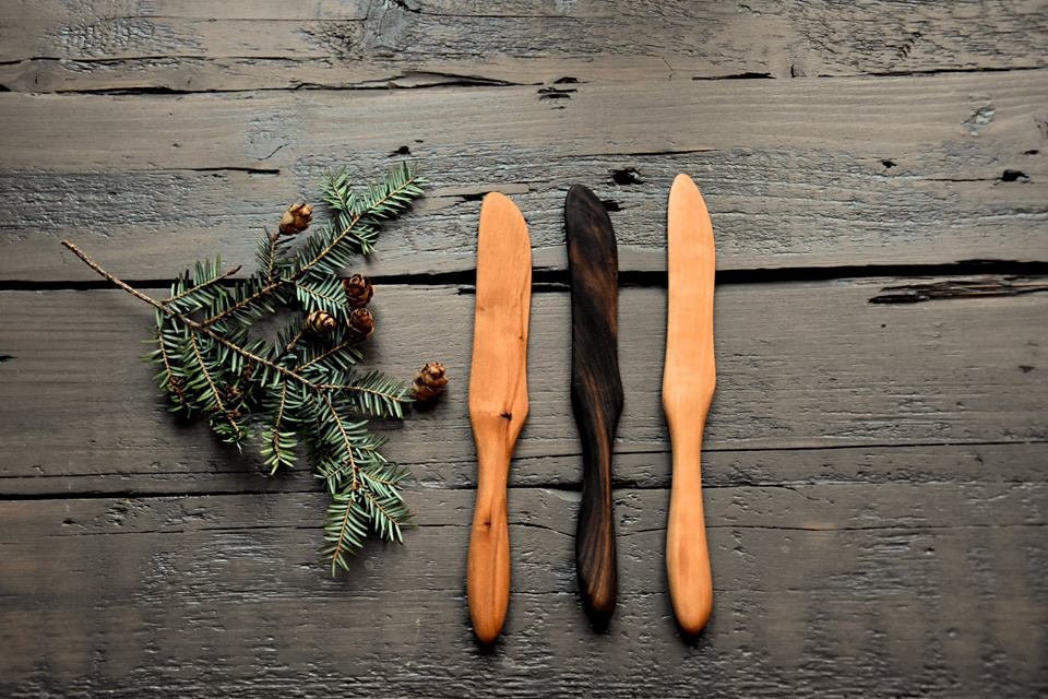 Butter Knife & Spreader Walnut Pear Cherry Wood Unique - Etsy