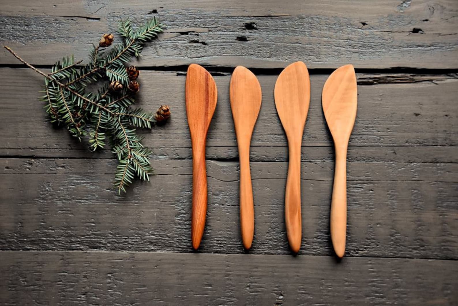 Butter Knife & Spreader Walnut Pear Cherry Wood Unique - Etsy