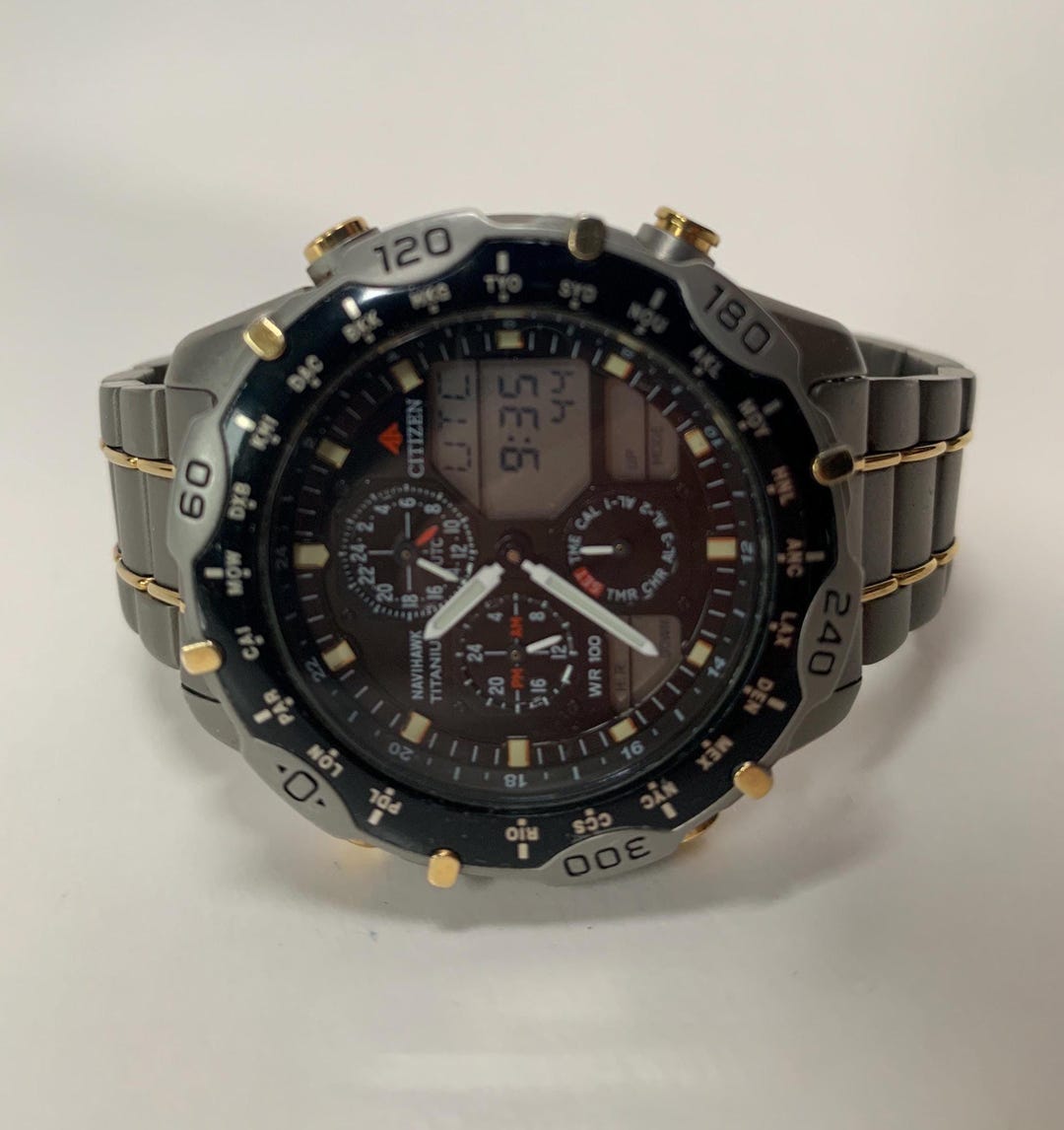 Citizen Promaster Navihawk Titanium Gold Chronograph World Time Watch ...