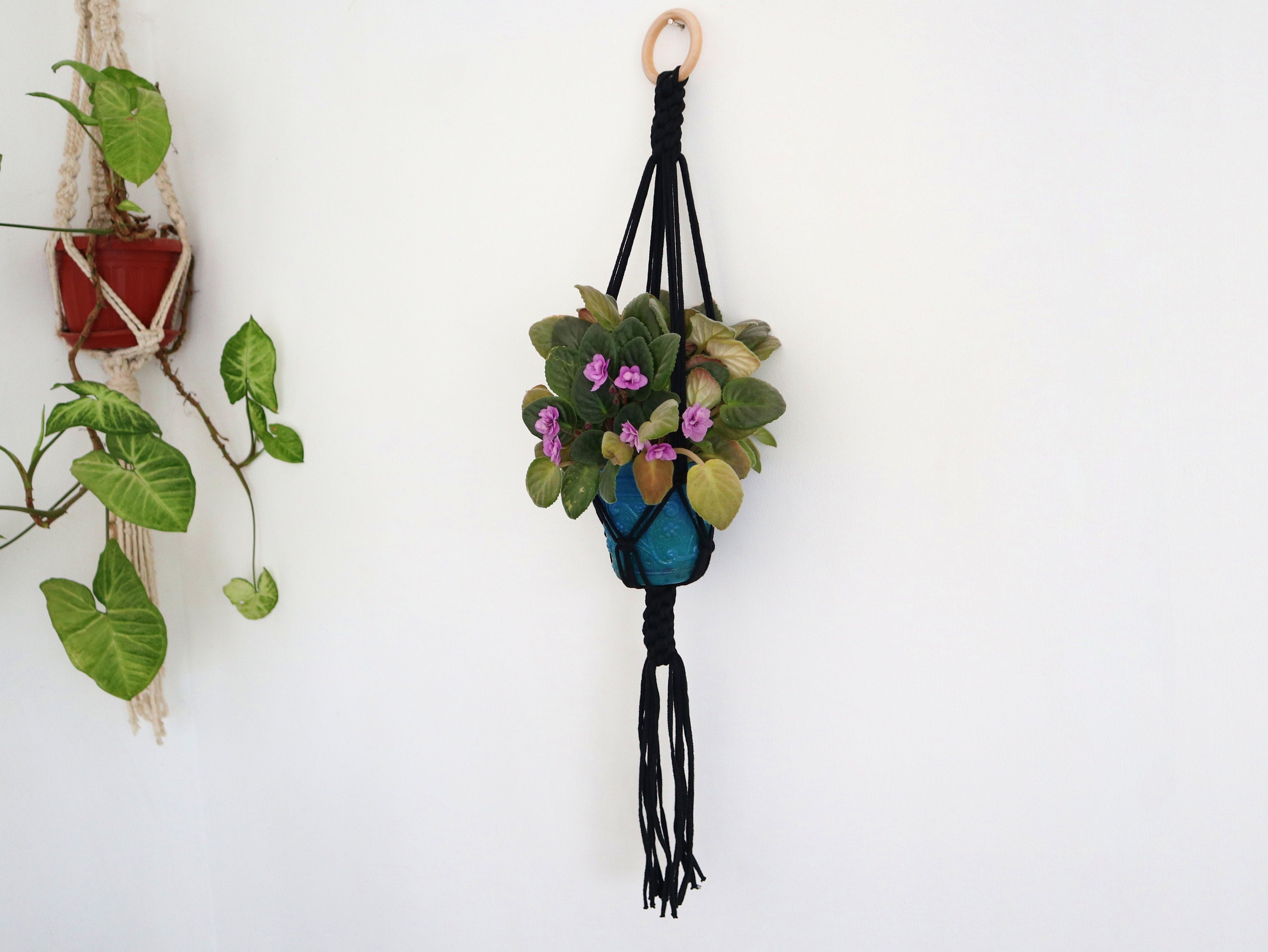 Black Macrame Plant Hanger Indoor Plant Accessories Plant - Etsy