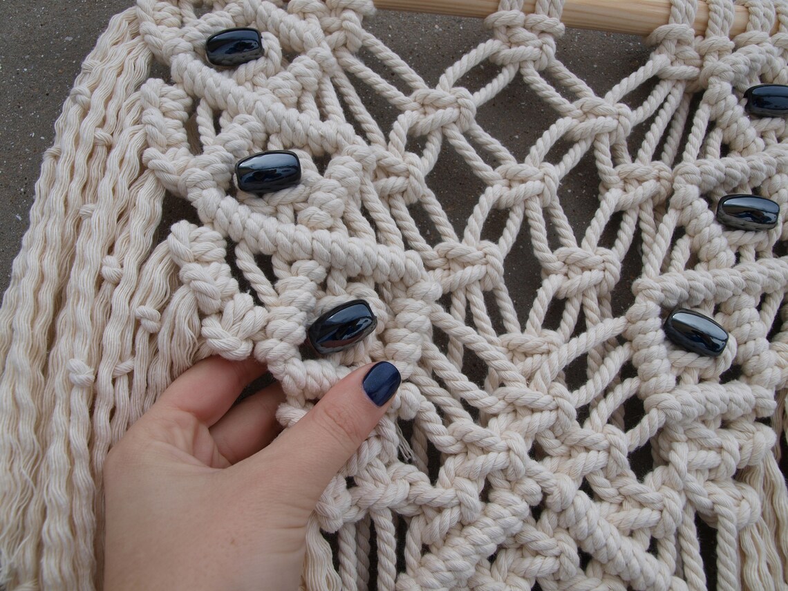 Macrame Wall Hanging With Beads 19 X 26 Bohemian | Etsy