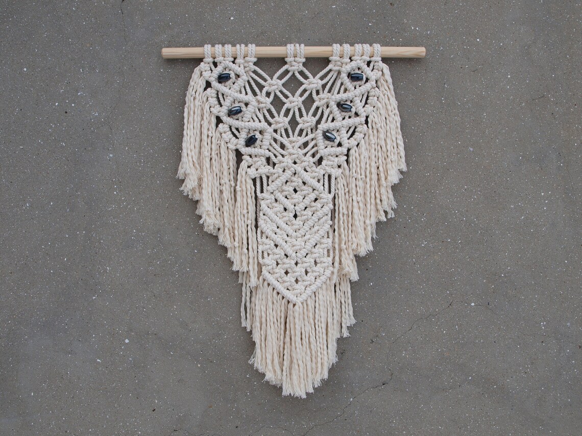 Macrame Wall Hanging With Beads 19 X 26 Bohemian - Etsy
