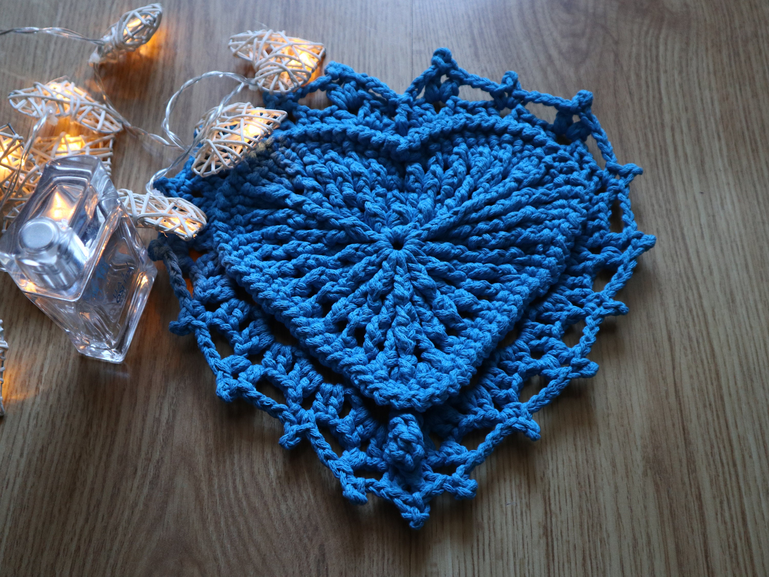 Heart-shaped Centerpiece, Blue Heart Doily, Chunky Coffee Table Decor ...