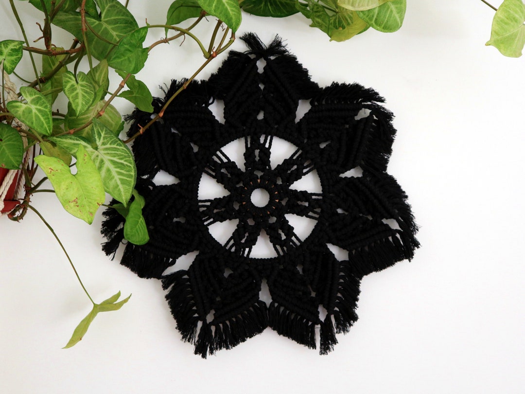 Black Macrame Wall Hanging: Gothic Boho Decor, 25" Round Wreath - Etsy