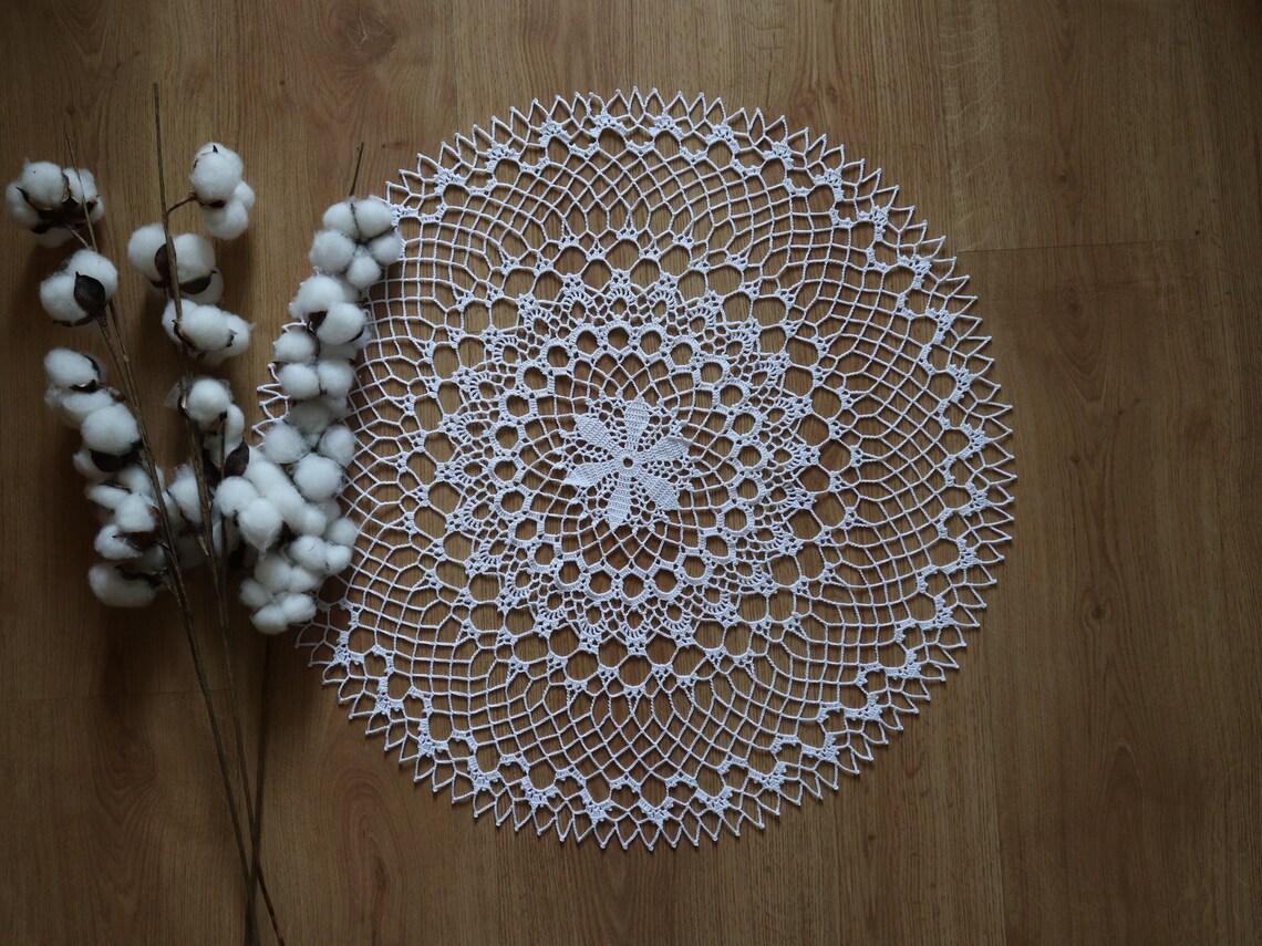 23 Round Table Topper Large Crochet Doily White Lace | Etsy