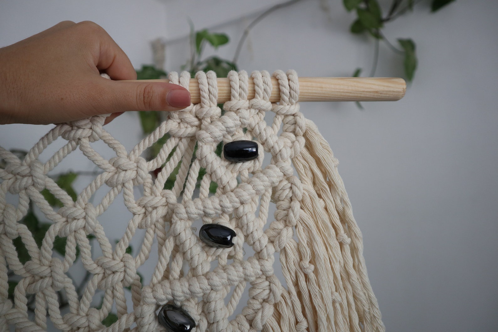 Macrame Wall Hanging With Beads 19 X 26 Bohemian | Etsy