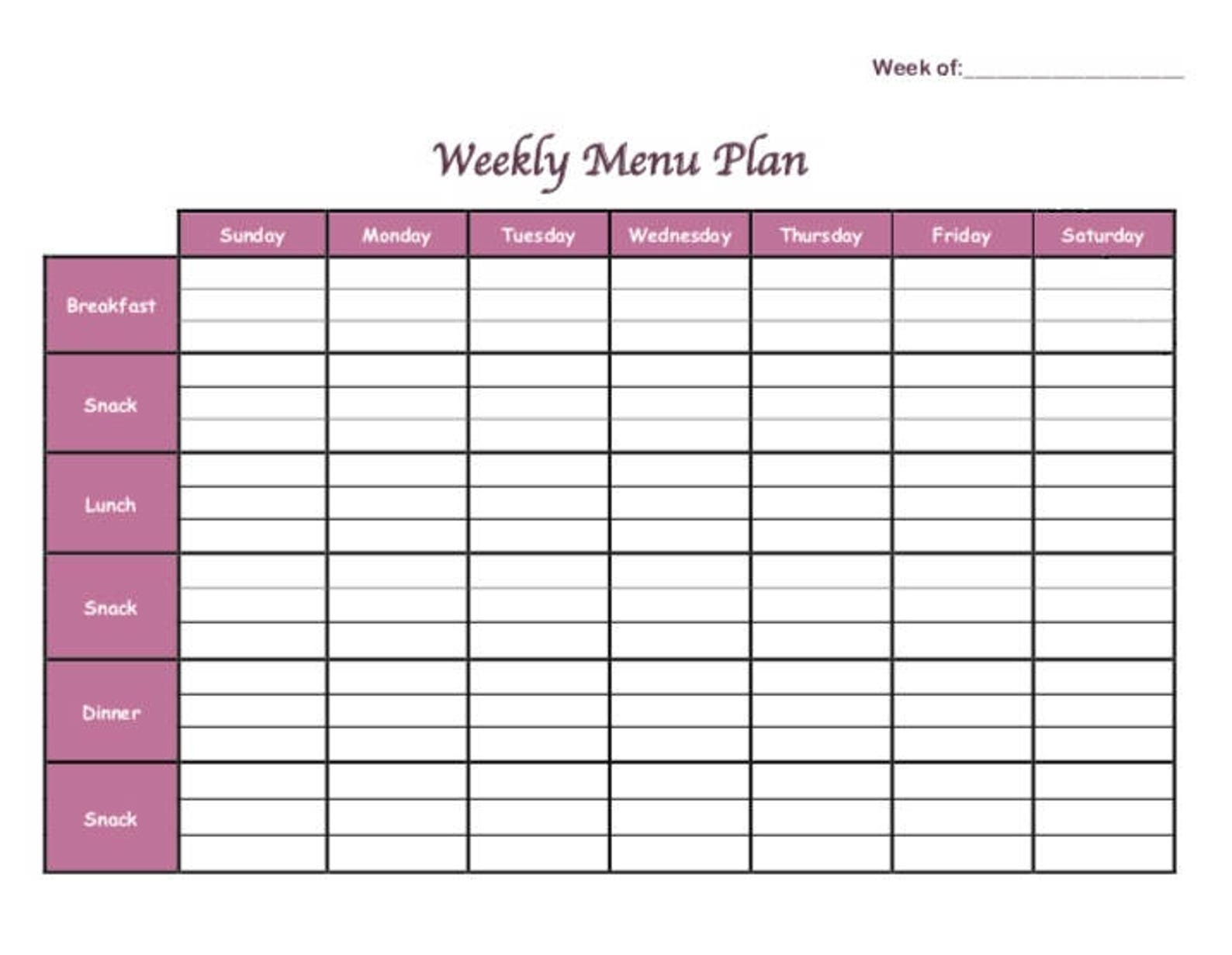 Weekly Menu Planner - Etsy