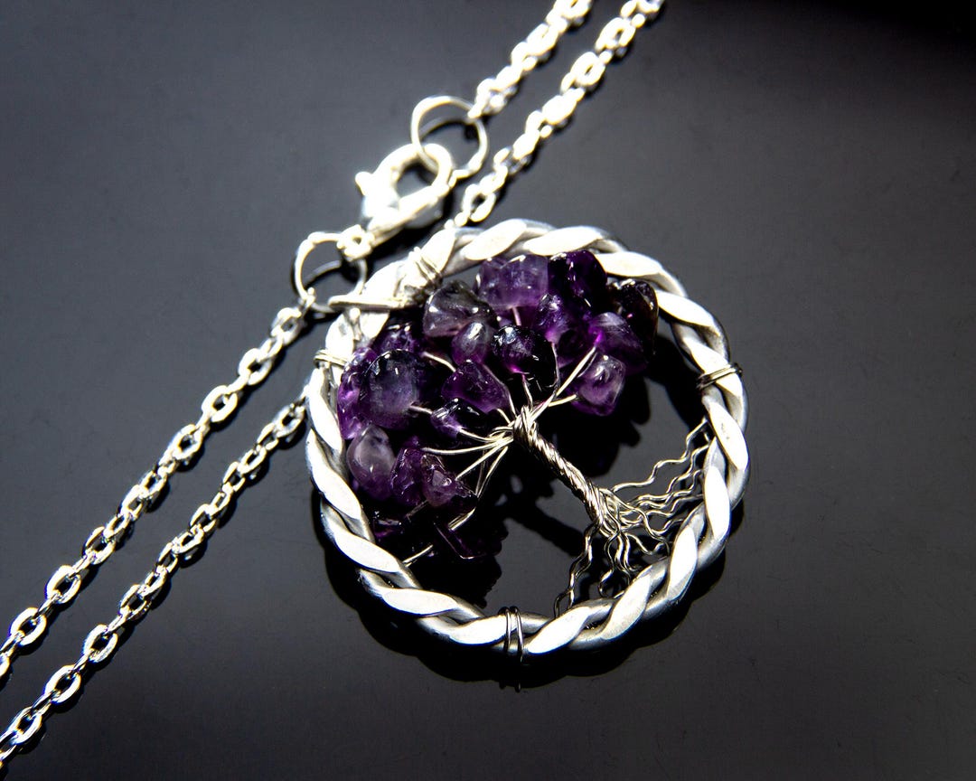 Aluminum Tree of Life Necklace, Amethyst 10th Anniversary Gift - Etsy