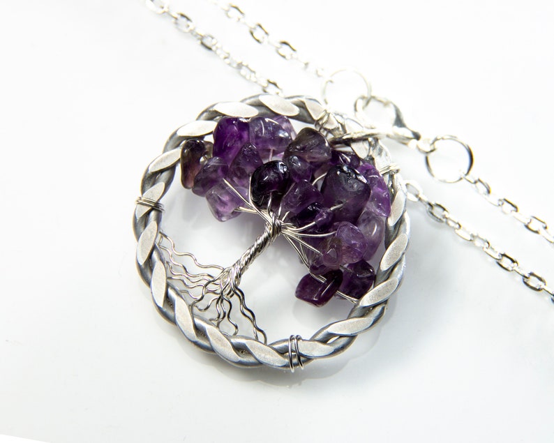Aluminum Tree of Life Pendant, Amethyst Necklace, 10th Anniversary Gift ...