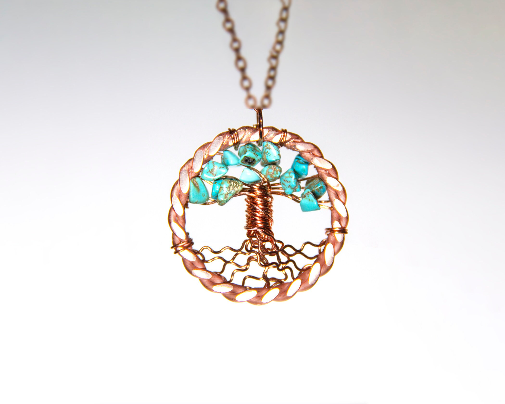Copper Tree of Life Pendant, Turquoise Stone, 7th Anniversary Gift - Etsy
