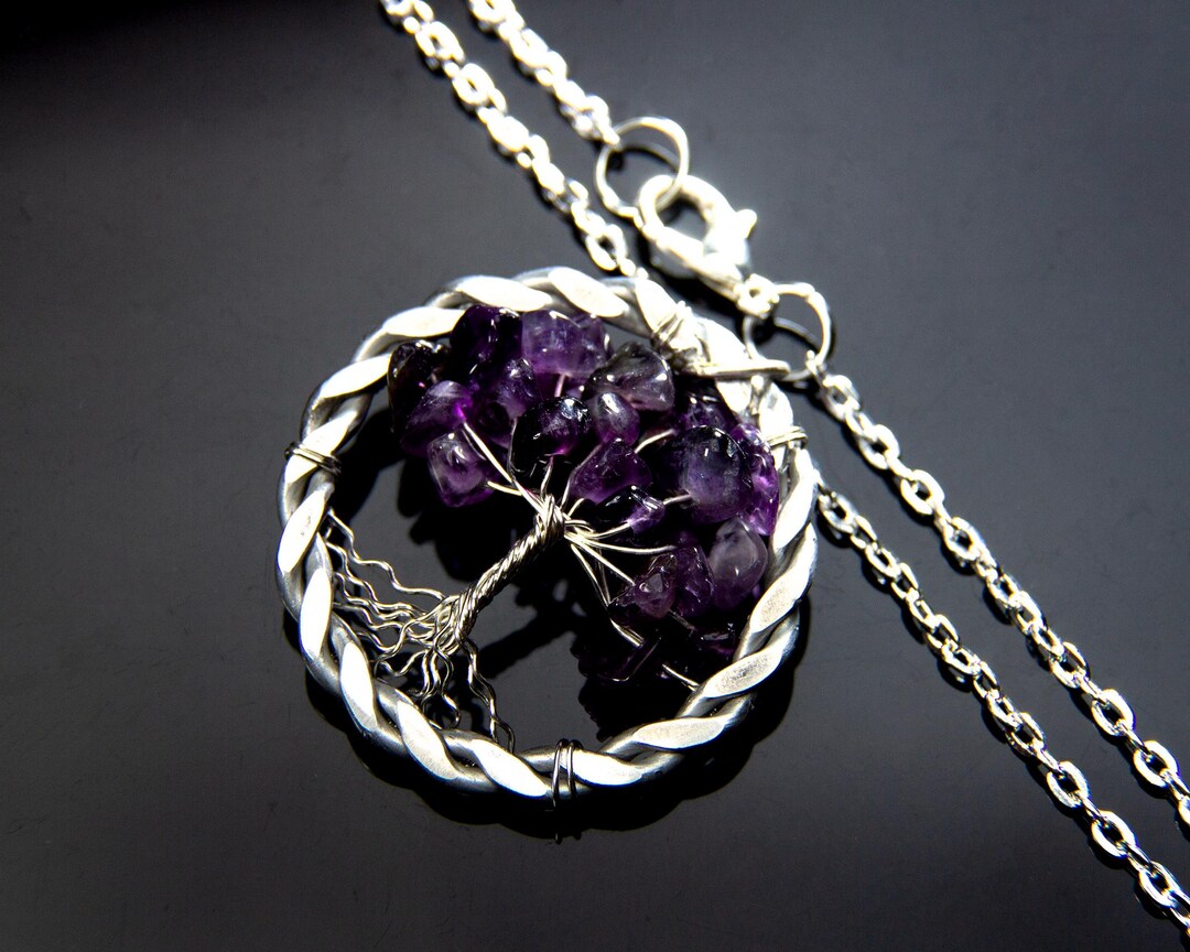 10th Anniversary Gift: Aluminum Tree of Life Necklace With Amethyst - Etsy