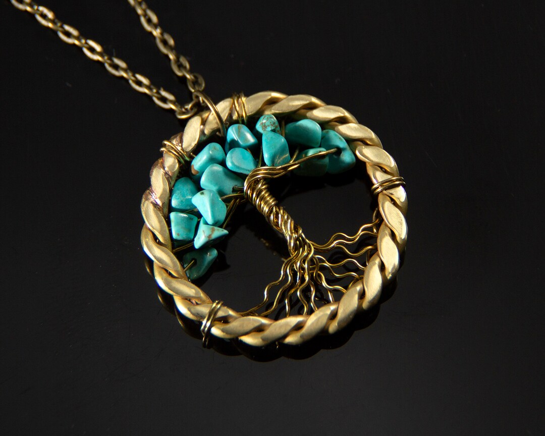 Bronze Turquoise Tree of Life Pendant, 8th Anniversary Gift - Etsy
