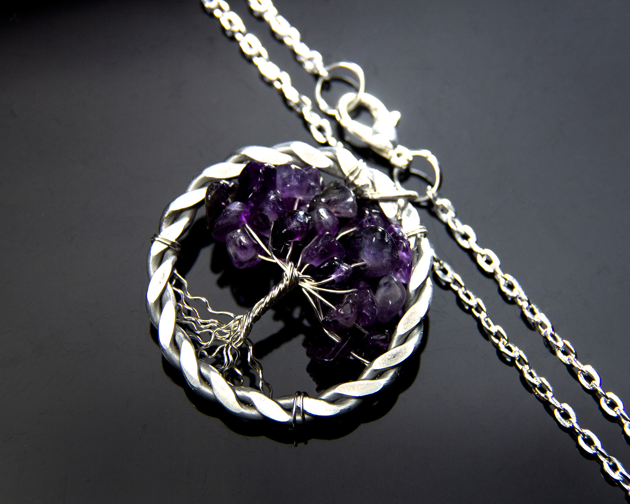 Aluminum Tree of Life Pendant, Amethyst Necklace, 10th Anniversary Gift ...
