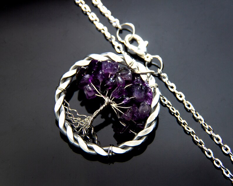Aluminum Tree of Life Pendant, Amethyst Gemstone, 10th Anniversary Gift ...