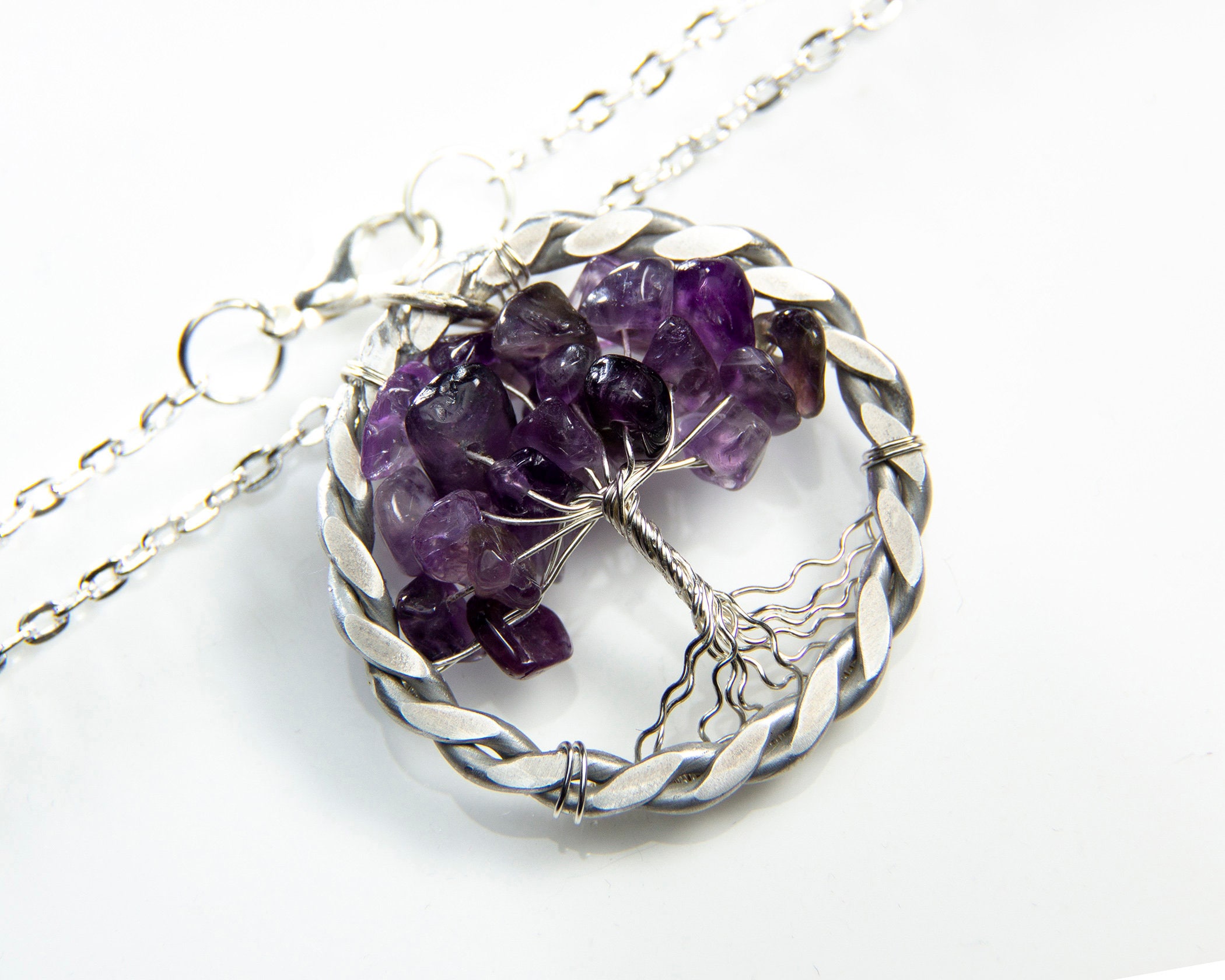 Aluminum Tree of Life Pendant, Amethyst Necklace, 10th Anniversary Gift ...