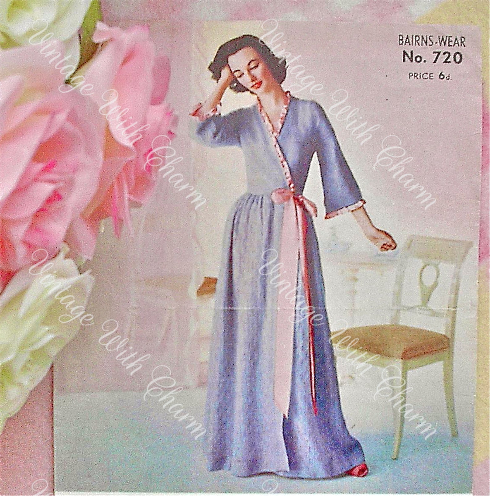 Vintage 1940's Lady's Full Length Housecoat Knitting Pattern 34 to 36 ...
