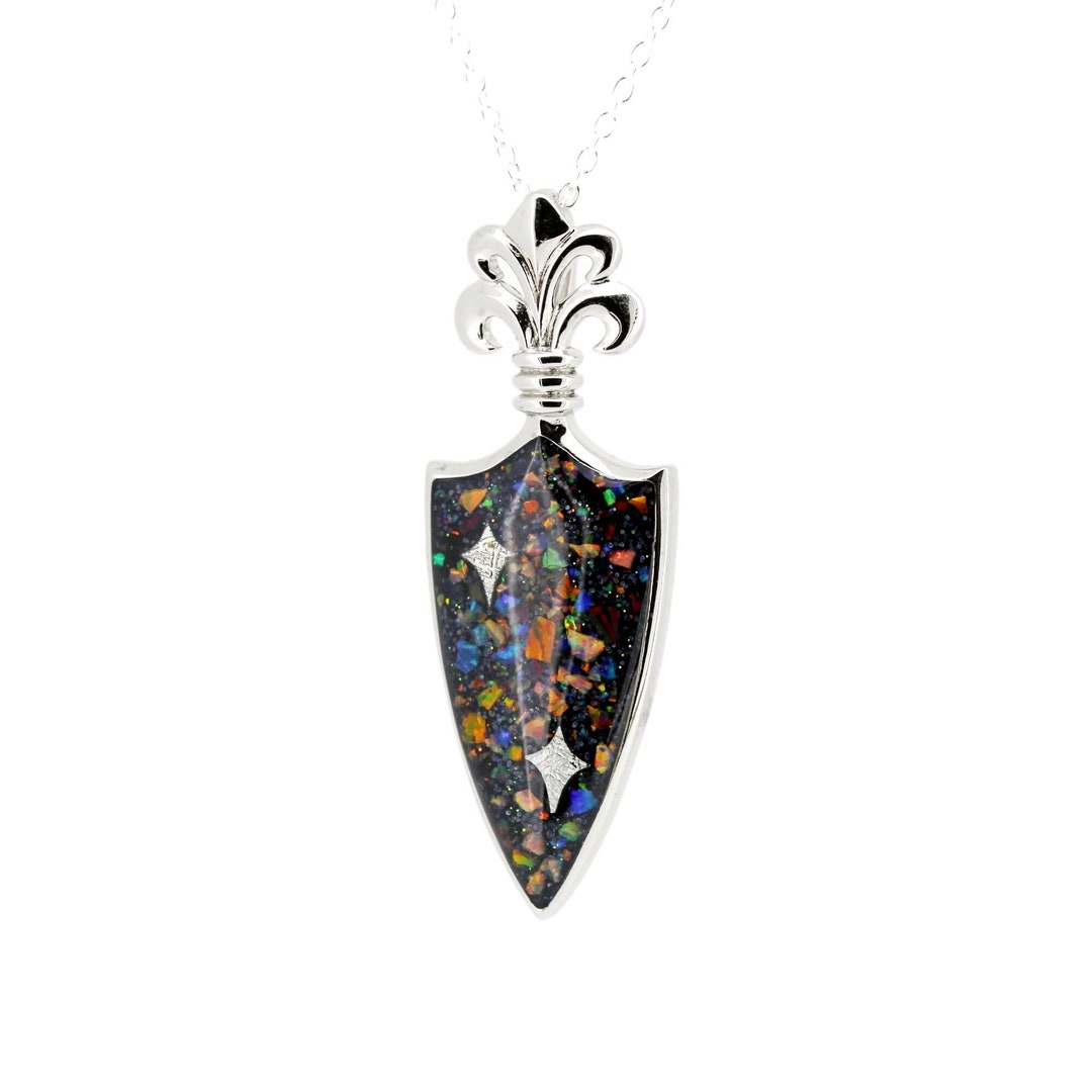 Night Sky Meteorite and Opal Lily Emblem Necklace / Resin / Meteorite ...