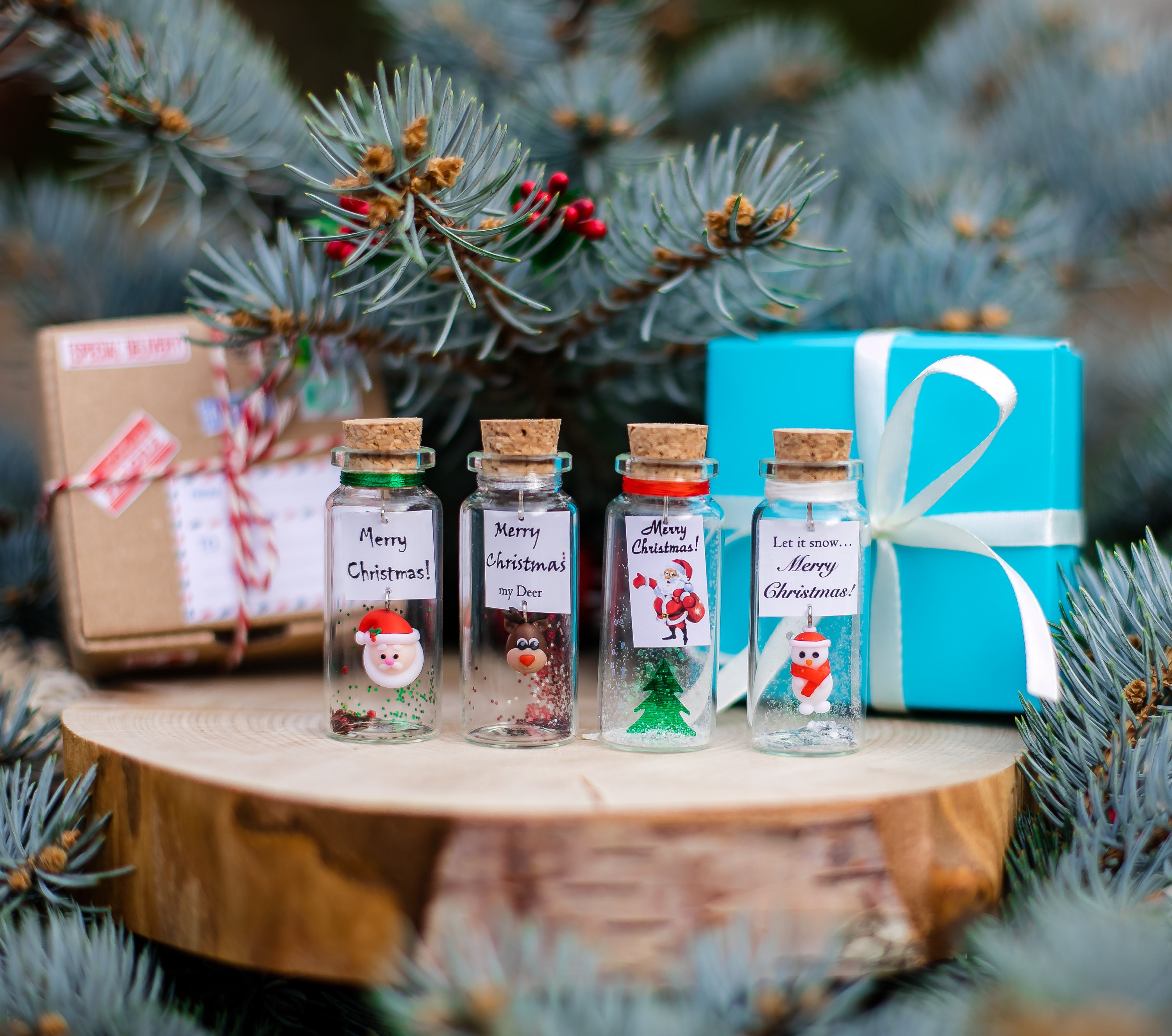 Merry Christmas Card With Figurine in a Bottle Christmas Gift for Friends Best Friend Gifts Holiday Gift Ideas Xmas Gift for Family Etsy