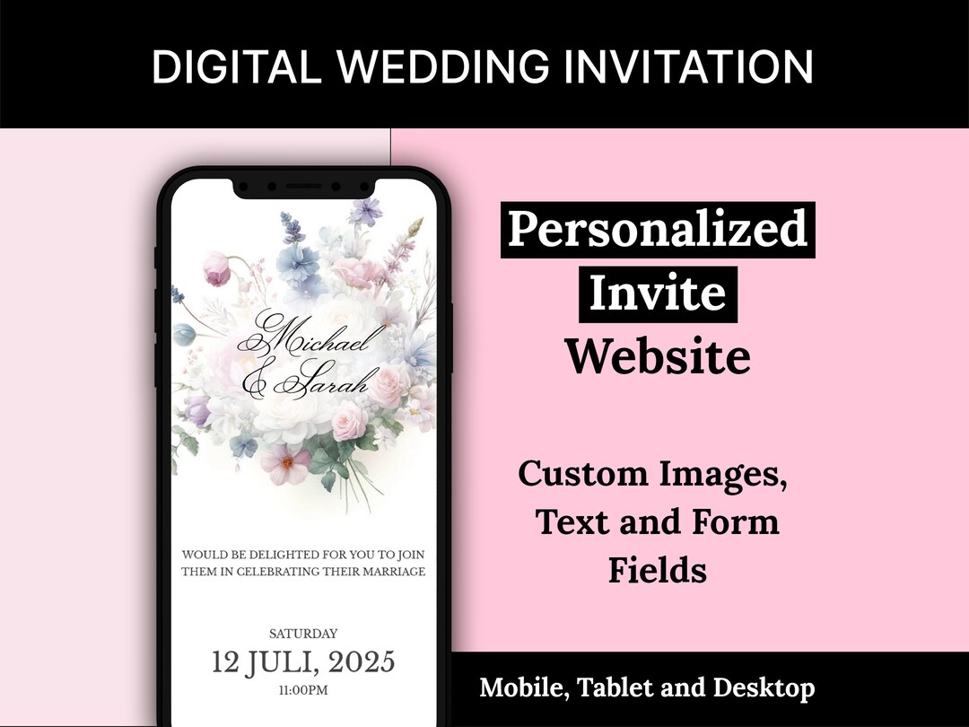 Digital Wedding Invitation & RSVP Mini Wedding Website Personalized ...