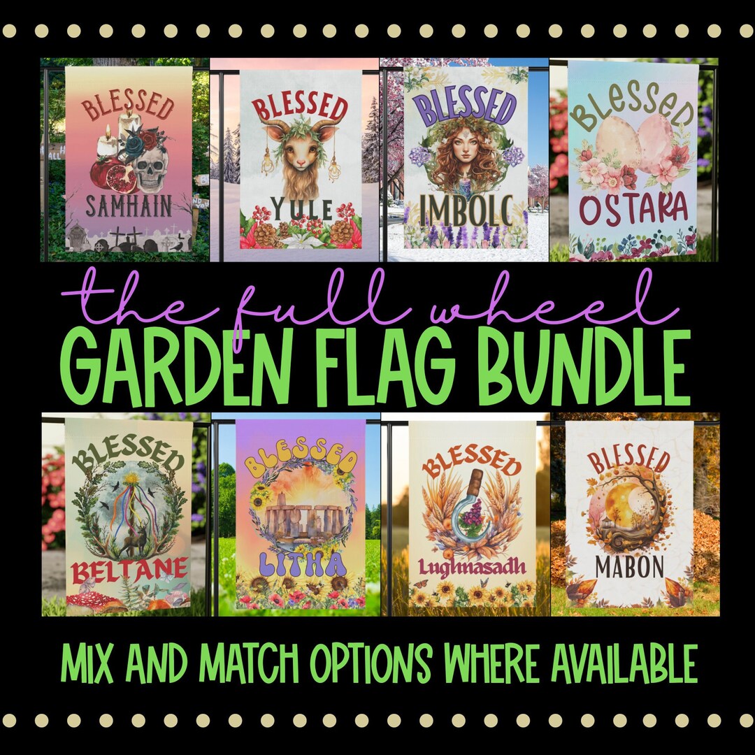 Wheel of the Year 8 Sabbats Garden Flags Bundle Witchcraft Banner Yard ...