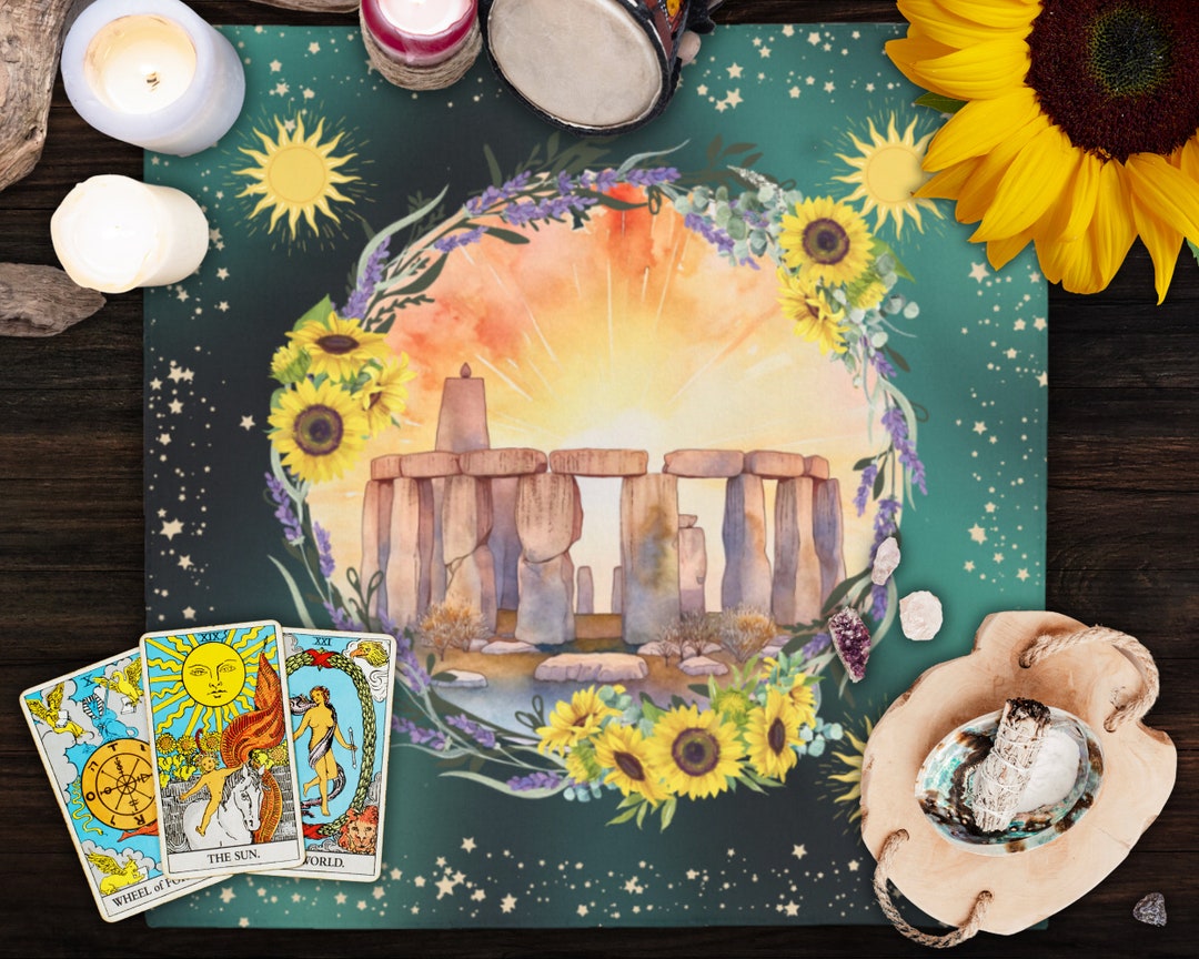Watercolor Litha Altar Cloth Stonegenge Tarot Cloth Witchy Aesthetic ...