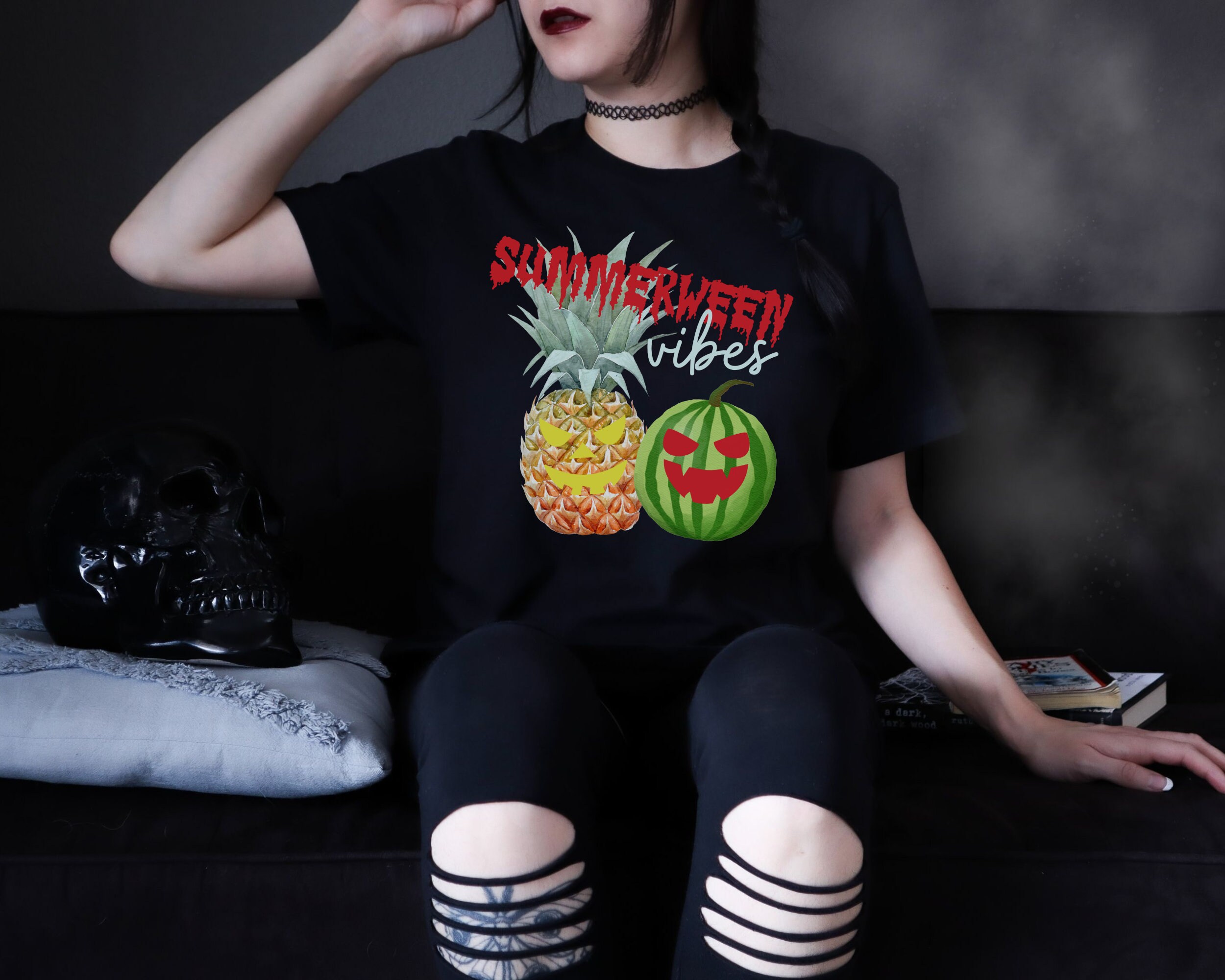 Spooky Summer Shirt Pineapple Watermelon With Jack O Lantern Face Goth ...