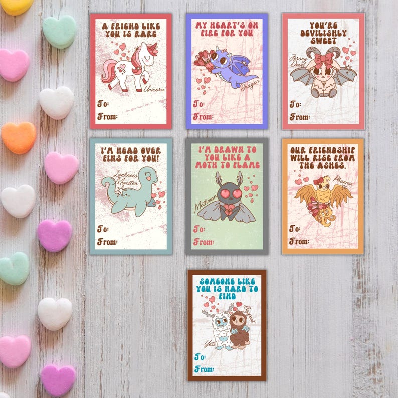 Cute Cryptid Printable Valentine's Day Cards, Happy Valloween Kid's ...
