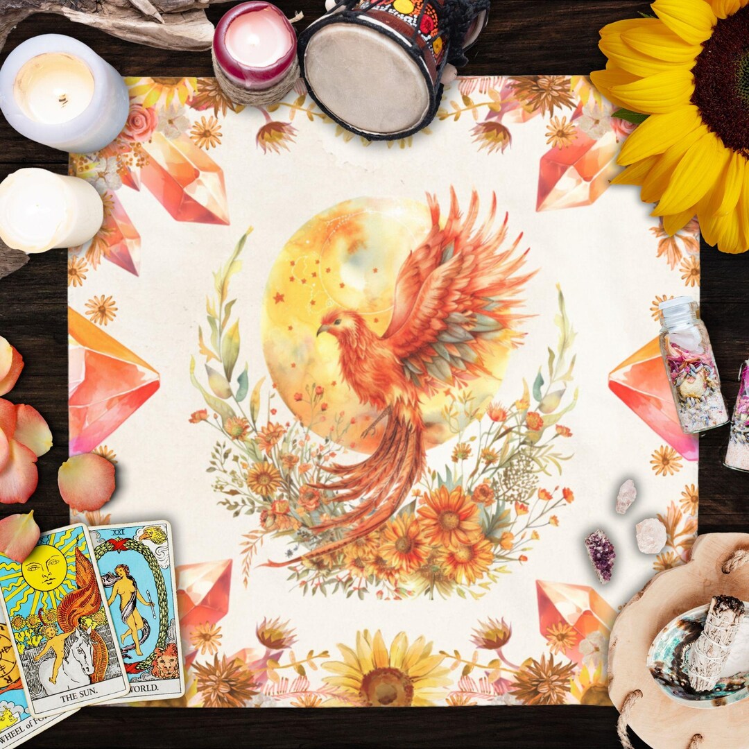 Lughnasadh Altar Cloth, Sunflower & Phoenix, Lammas Ritual Cloth ...